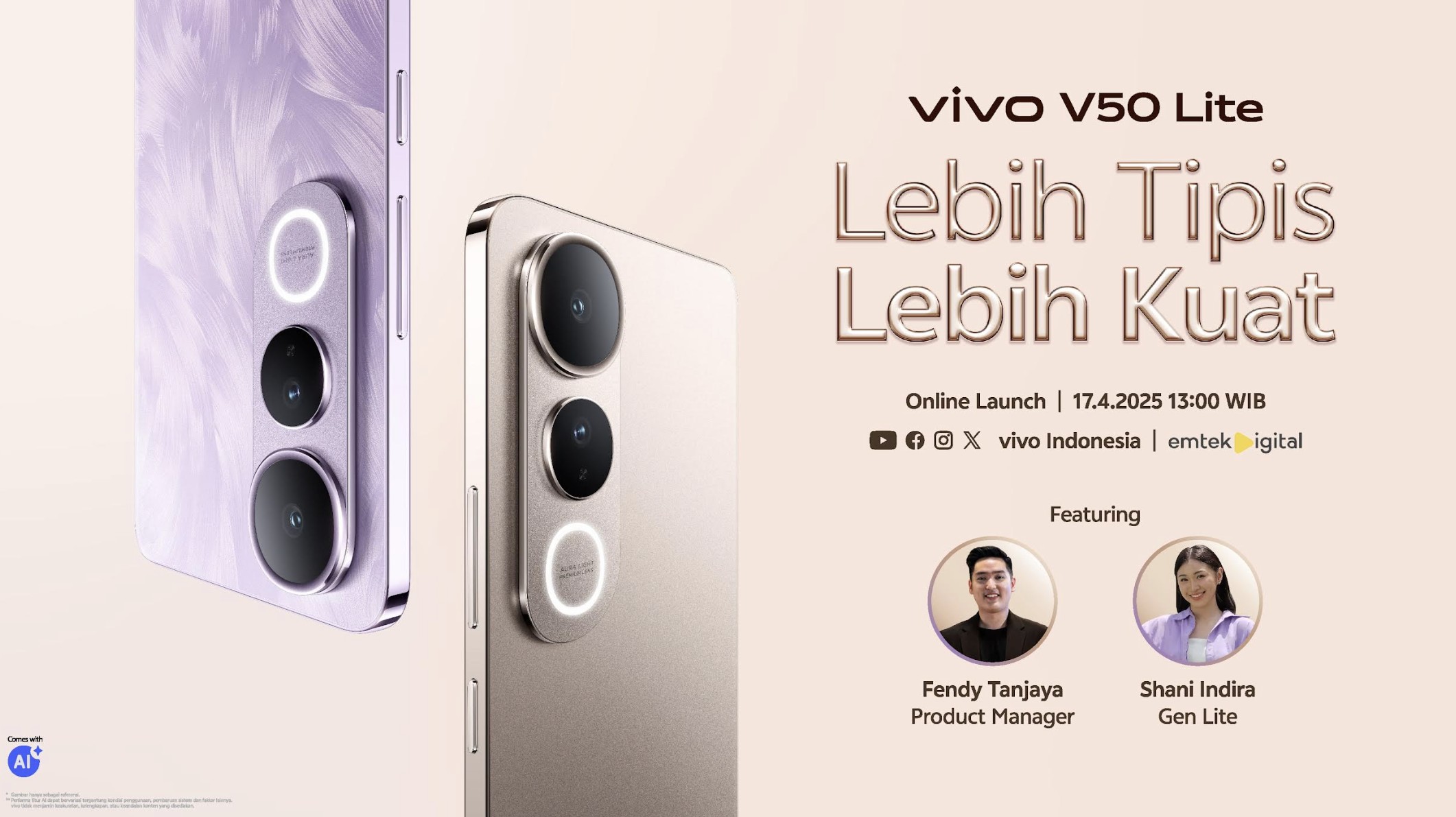vivo V50 Lite Segera Hadir di Indonesia, Baterai Besar 6500mAh dengan Desain Tipis 7,79mm